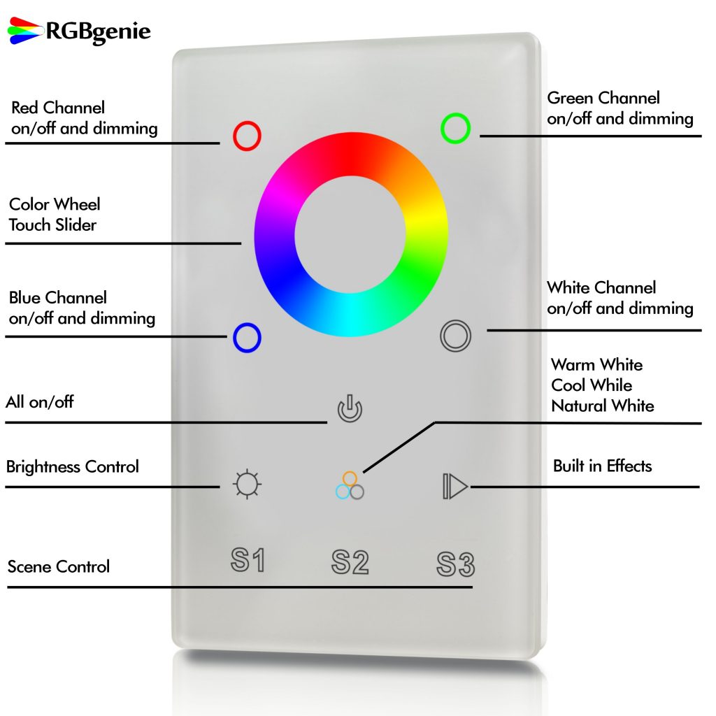3 Scene Color Touch Panel and Dimmer, White (Z-Wave) - RGB Genie